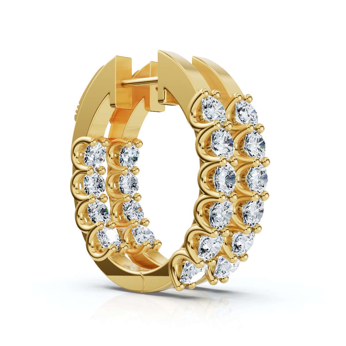 18K Yellow Gold Inside Out Lab Grown Diamond Hoop Earrings (2 1/2 ct ...