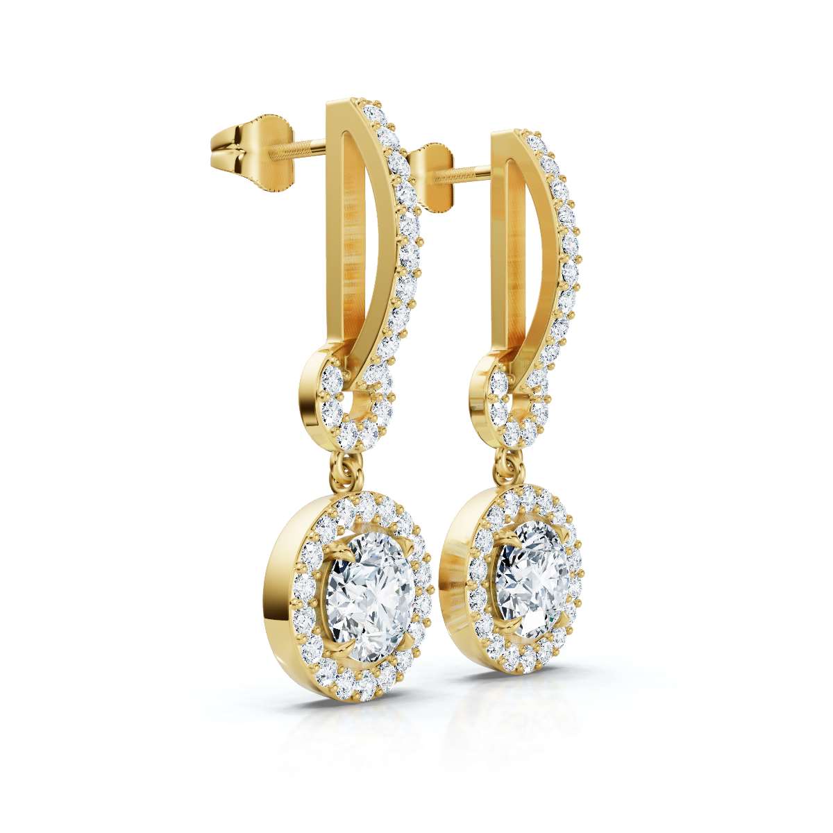 14K Yellow Gold Halo Lab Grown Diamond Dangling Earrings (1 1/3 ct. tw ...