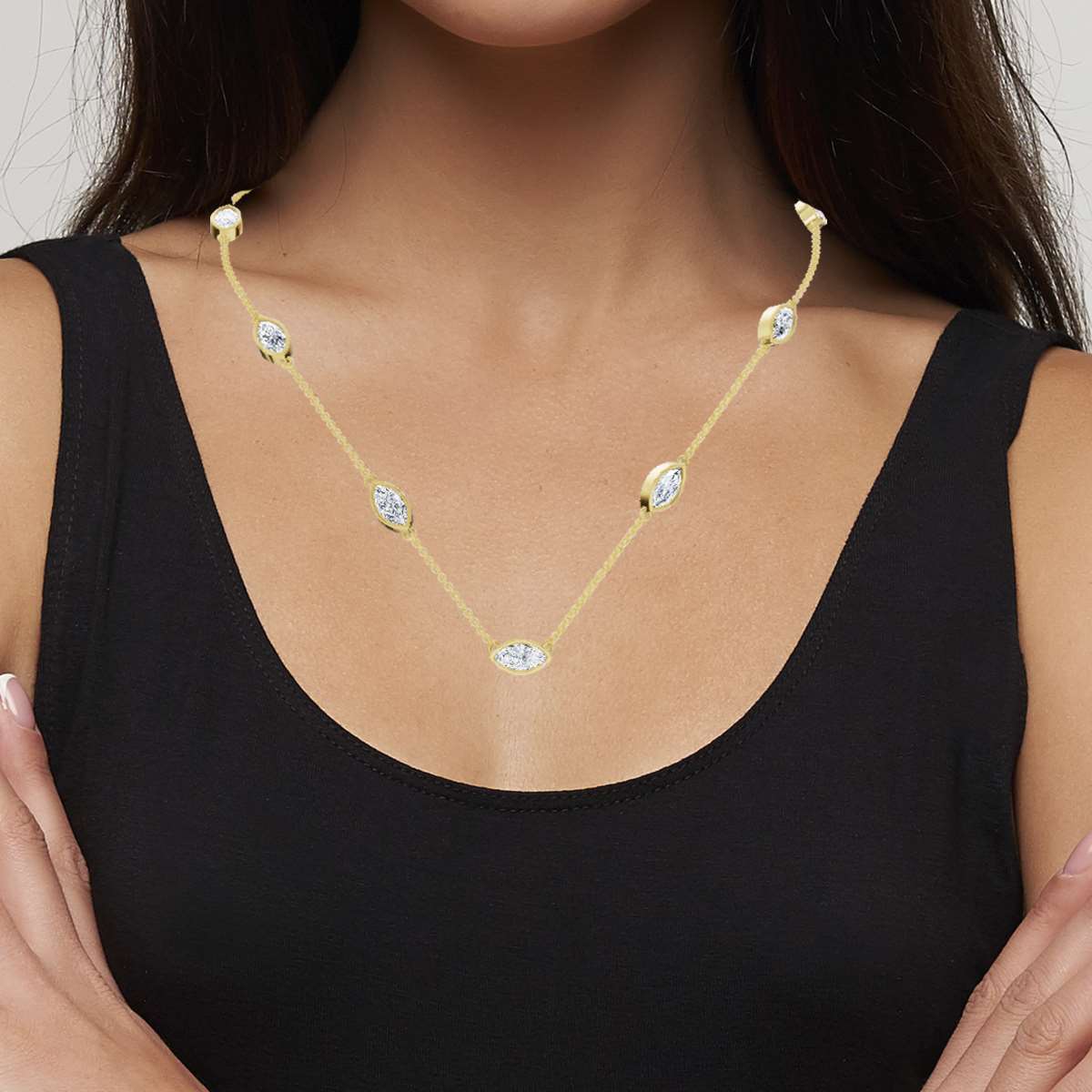 18K Yellow Gold Marquise Lab Grown Diamond Necklace (6 3/4 ct. tw ...