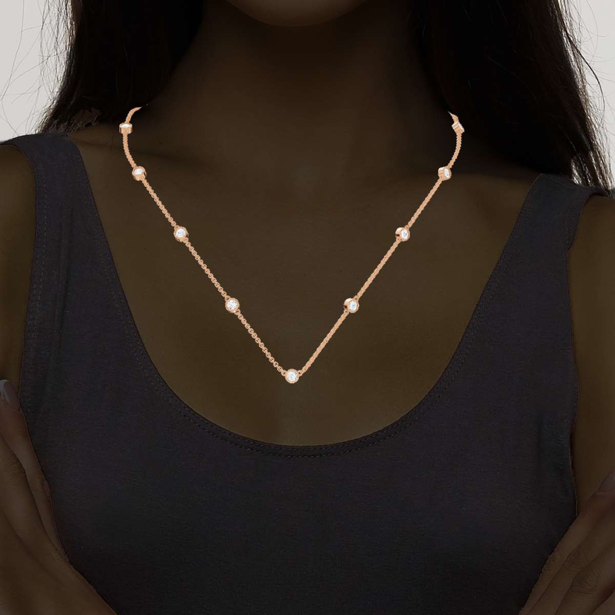 18K Rose Gold Round Lab Grown Diamond Necklace (1 1/3 ct. tw) | The Art ...